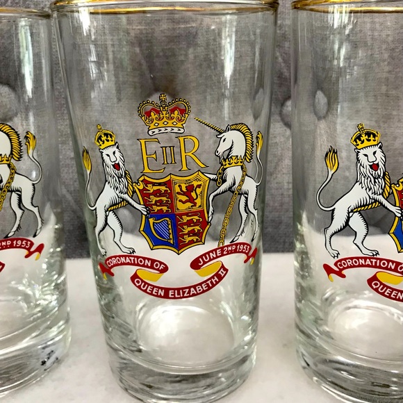 Dining | 4 Vintage Queen Elizabeth Ii Coronation Glasses Royal Coat Of ...